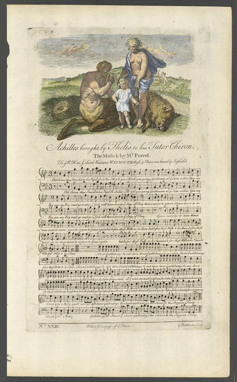 Henry Purcell Antique Music Song Sheet Original 1737 by George Bickham ...