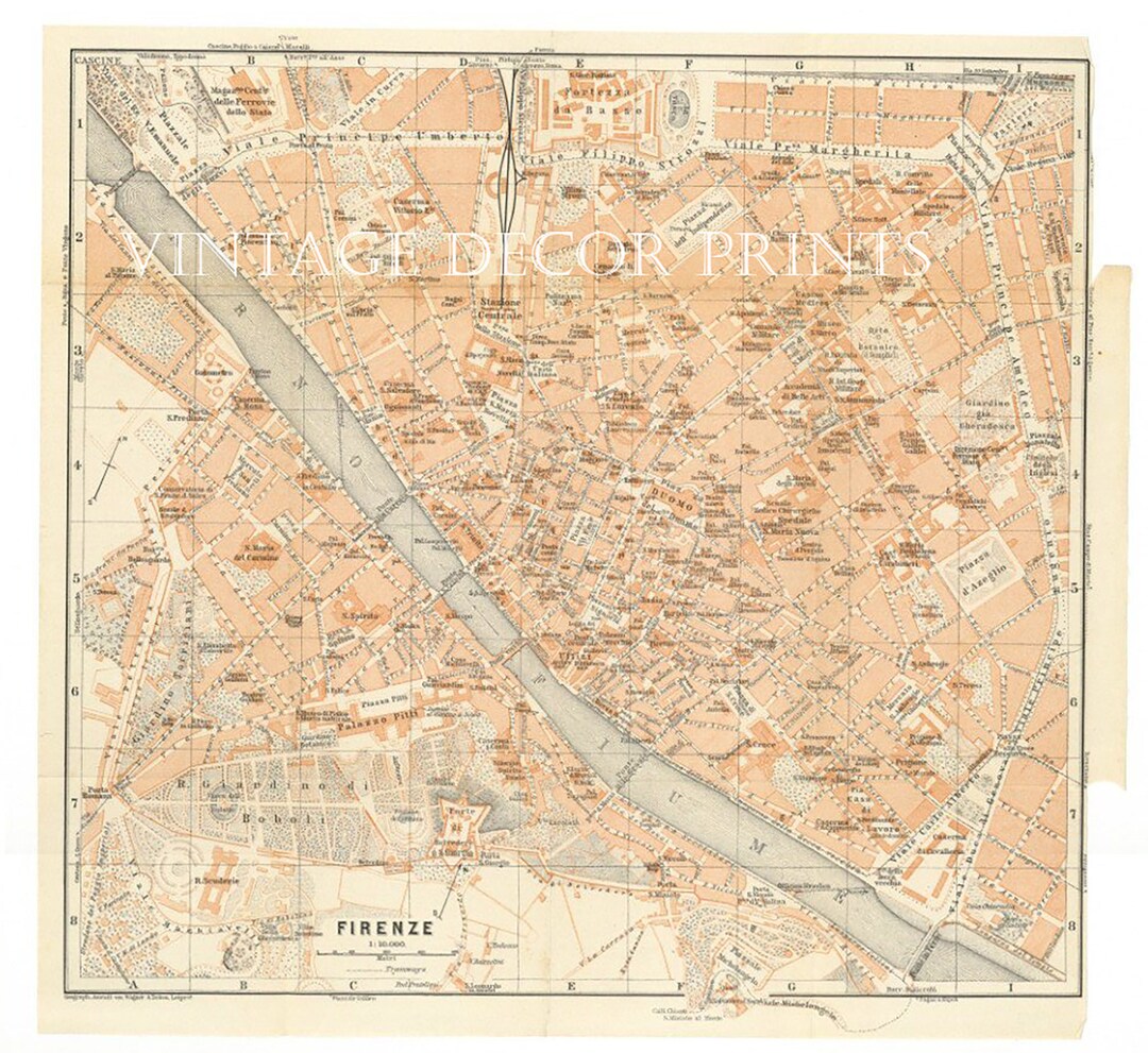 Florence Firenze Italy Antique Early 1913 Map From Baedekers Northern ...