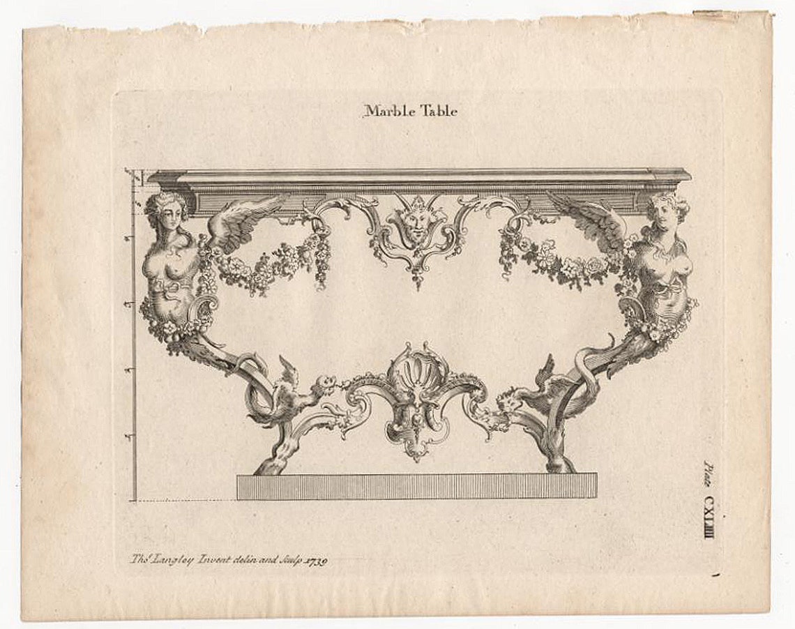 Interior Design Engraving. Design for a Marble Table. Date 1739 ...