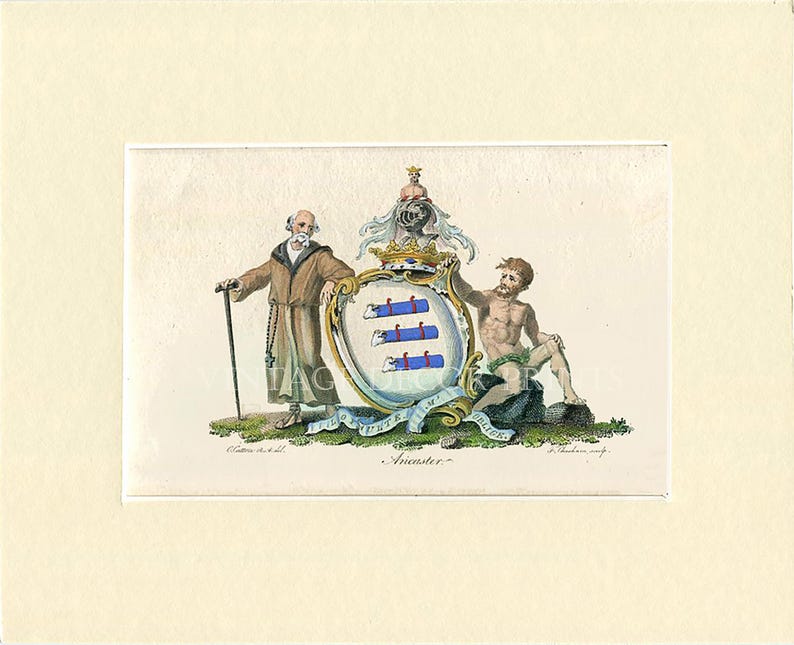 Ancaster Coat of Arms, Original 1790 Heraldry Print for Armorial ...