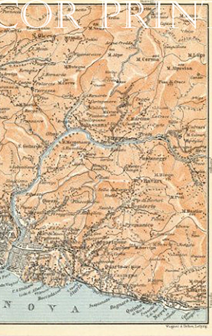 Genova Italy Antique Early 1913 Map From Baedekers Northern Italy ...