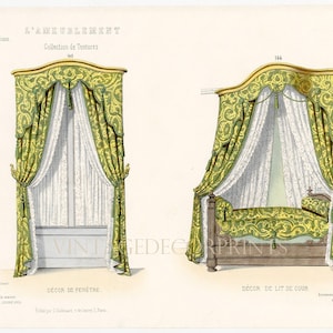 Interior Design Print of a Bed Chamber and Drapes. Guilmard Paris C1866 ...