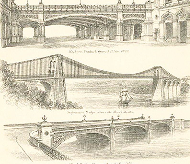 Bridges 1858 Print Showing Seven Different Bridges - Etsy