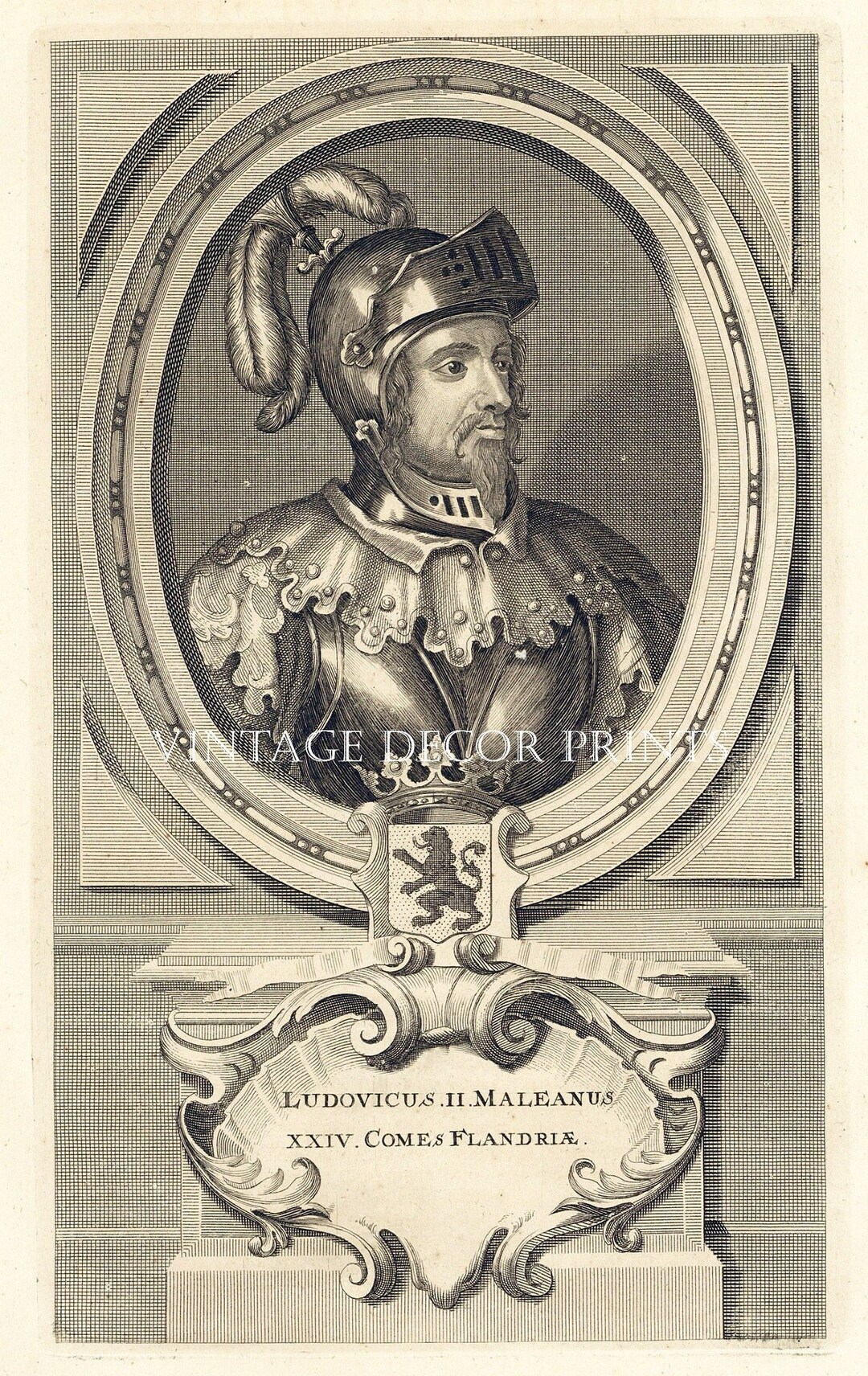 Historical Portrait of Ludovicus II Maleanus Original 1735 Engraving of ...