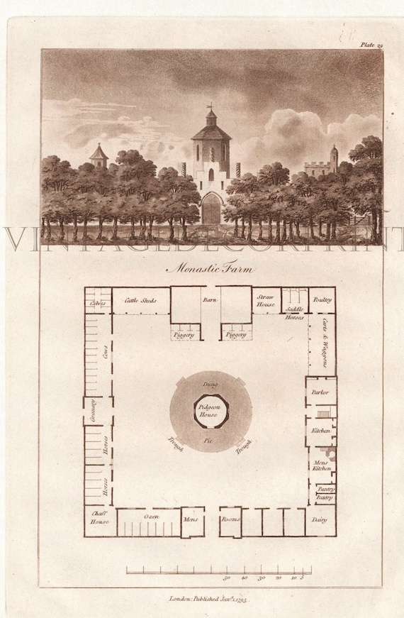 Monastic Farm Antique Garden Architecture Print by John Plaw | Etsy