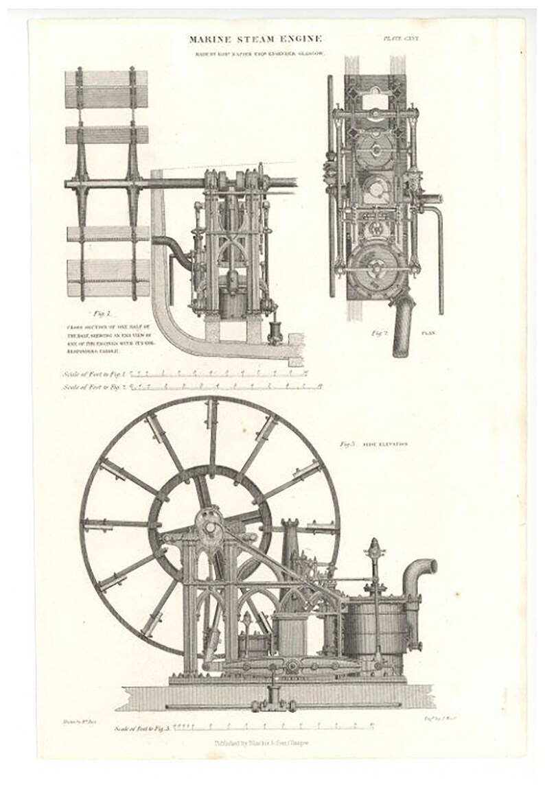 Marine Steam Engine 1858 Engineers Print Paddle Boat Wheel Engine Made ...