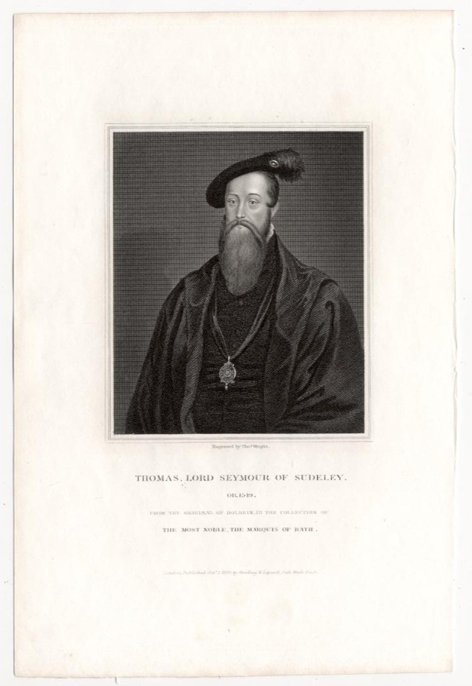 Thomas Seymore. Lord Seymore of Sudeley. 1829 Antique Black and White ...