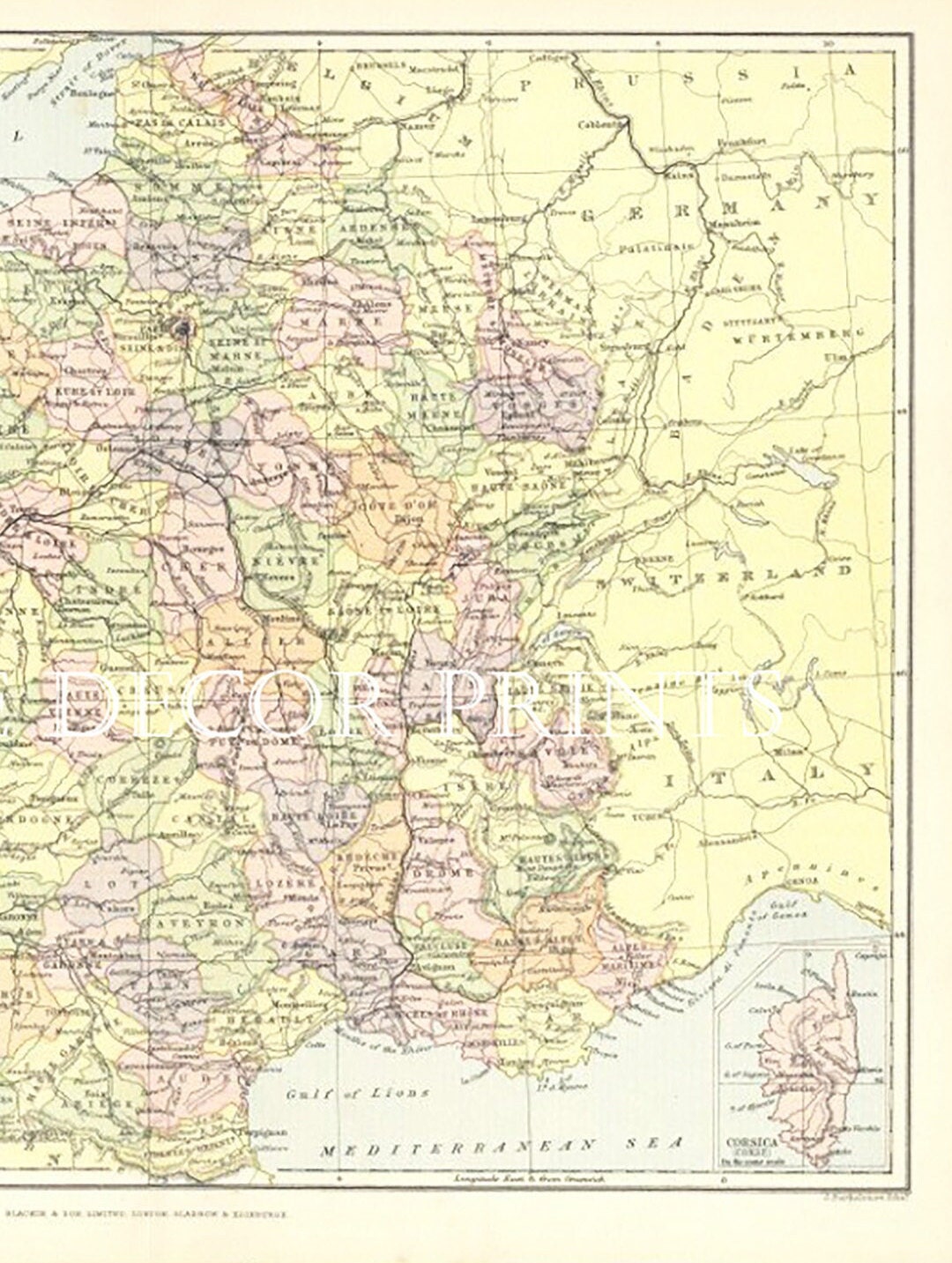 Antique Map of France, Circa 1890, Showing the Towns and Districts. - Etsy