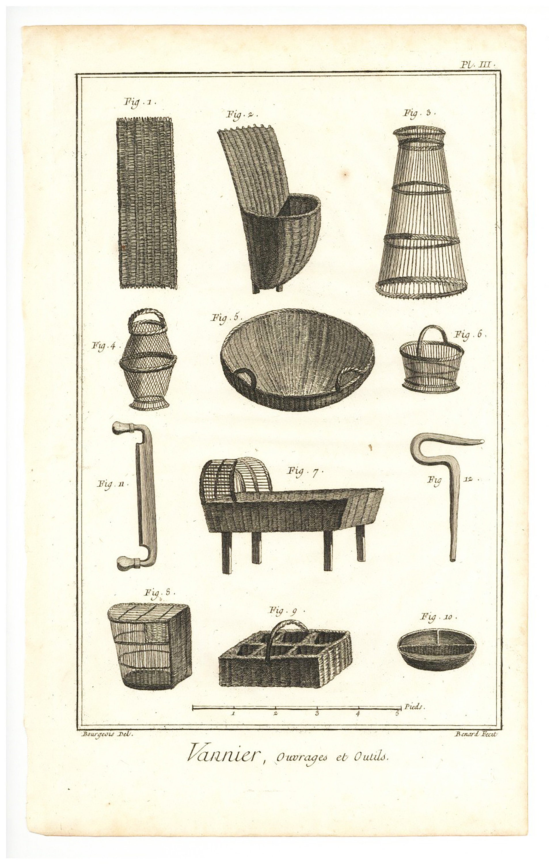 1769 French Engraving of Basket Weaving Vannier Ouvrages Et Outils ...