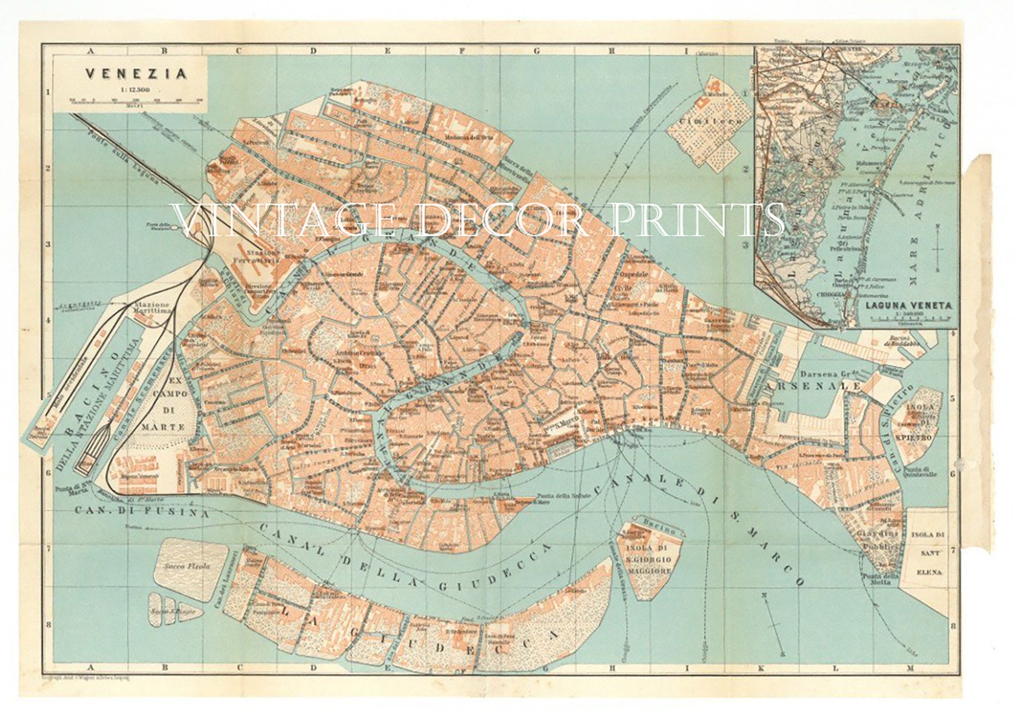 Venice, Venezia Italy Antique Early 1913 Map From Baedekers Northern ...