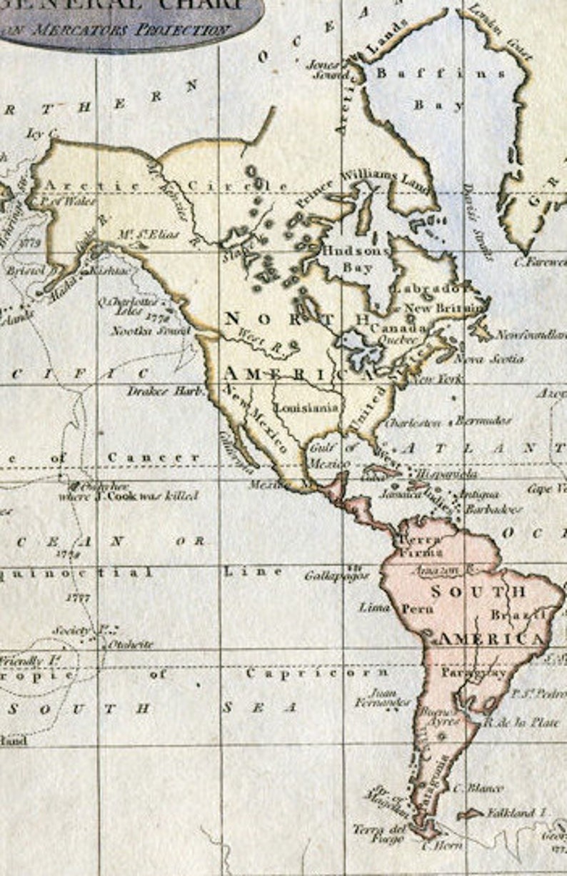 Map of the World Antique Map Circa 1787. Retirement Gift for Man. Hand ...