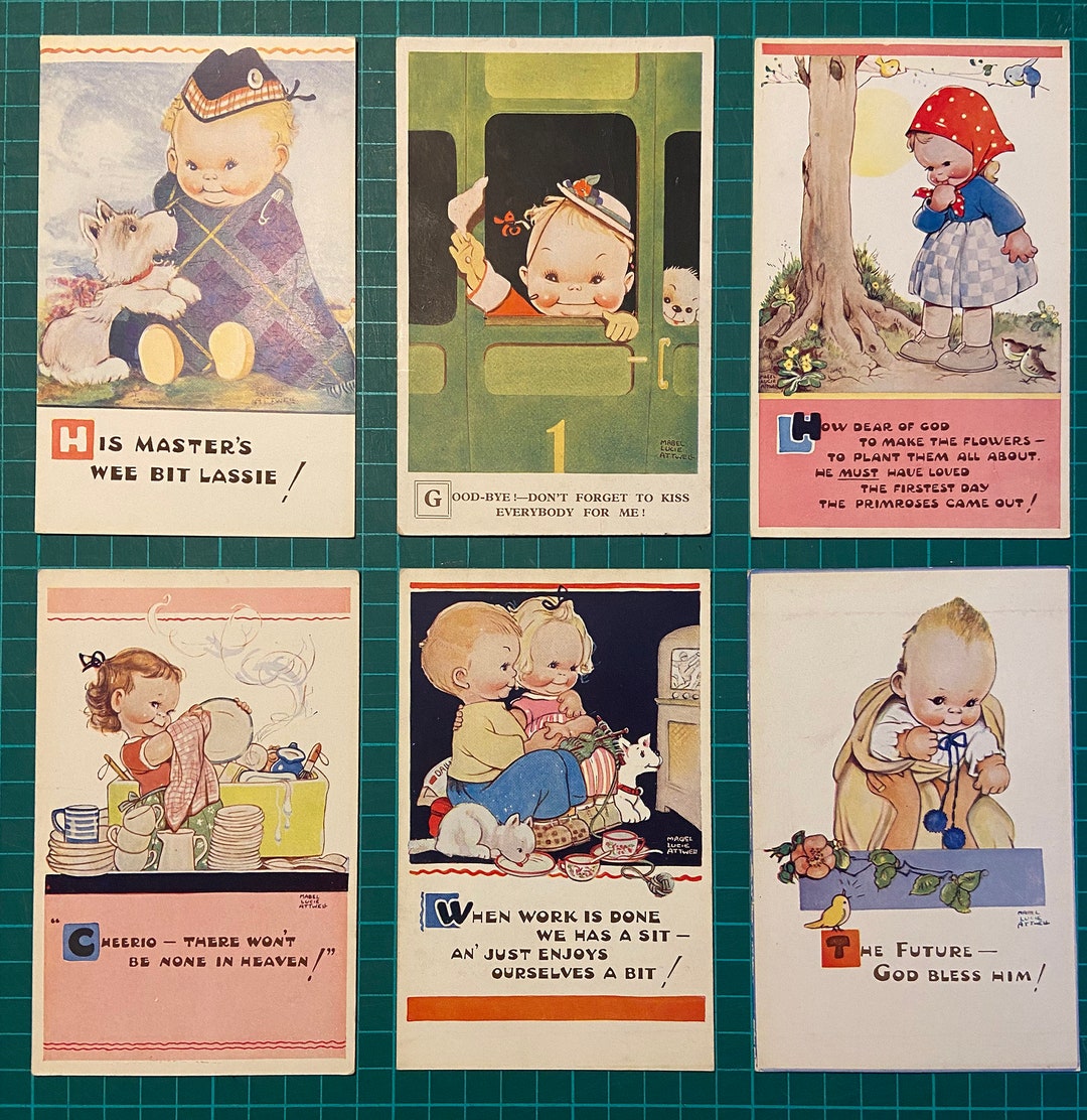 Mabel Lucie Attwell Cards, Six Genuine 1960's 'valentines Post Cards ...