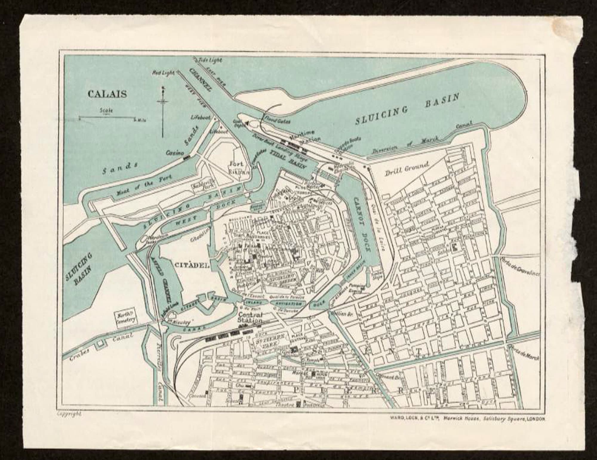 Calais. Antique Early 20th Century Map From Baedekers Showing a ...