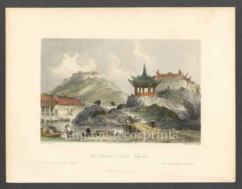 Antique Print of China 'the Fortress of Terror Ting-hai' Hand Coloured ...