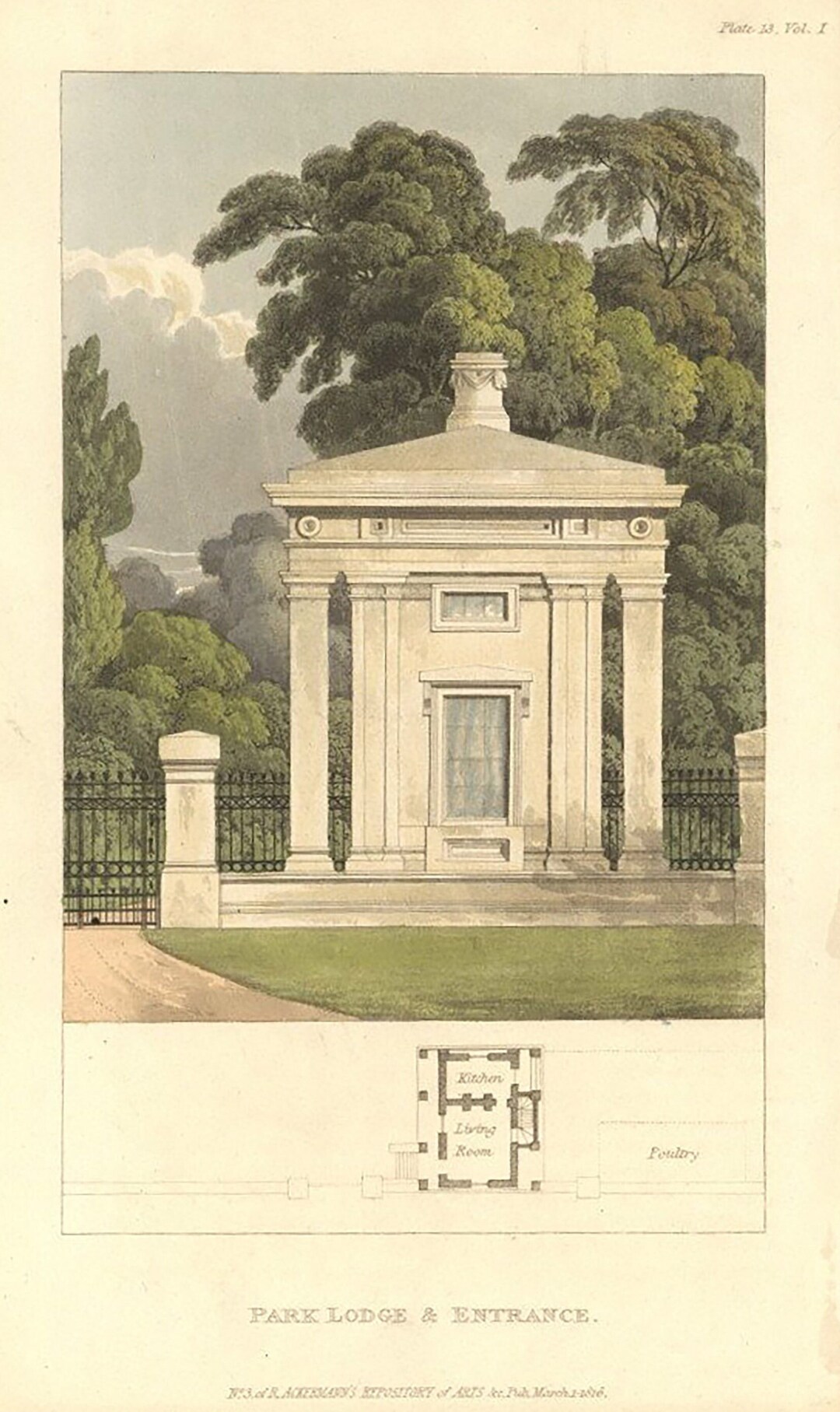 Ackermann 1816 Hand Coloured Aquatint Garden Architecture Print A Park ...