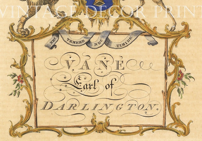 Vane Original 250 Year Old 1766-1769 Coat of Arms Heraldry Engraving ...