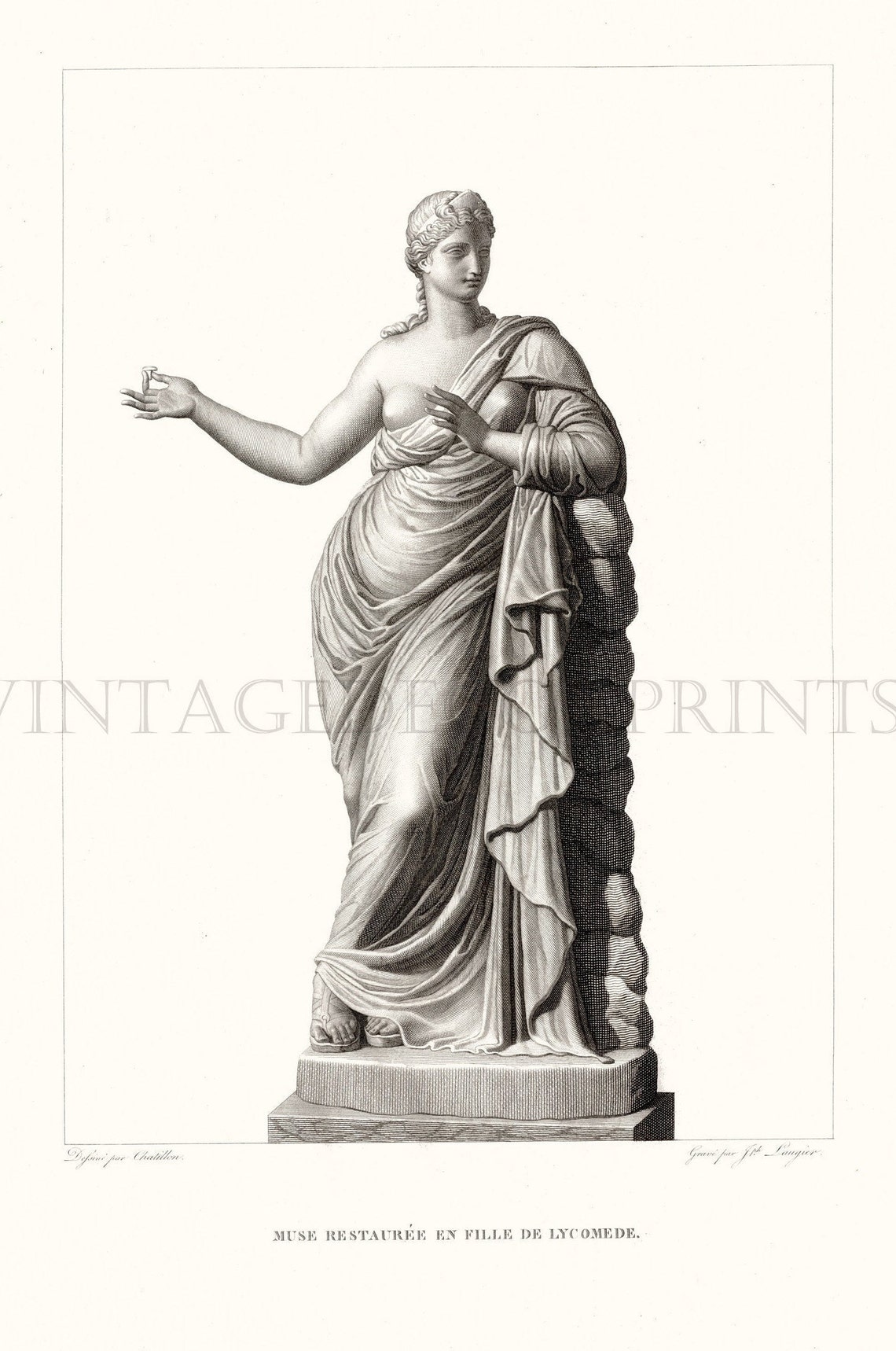 Muse. Large 19th Century Engraving of the Roman Statue by Joseph ...