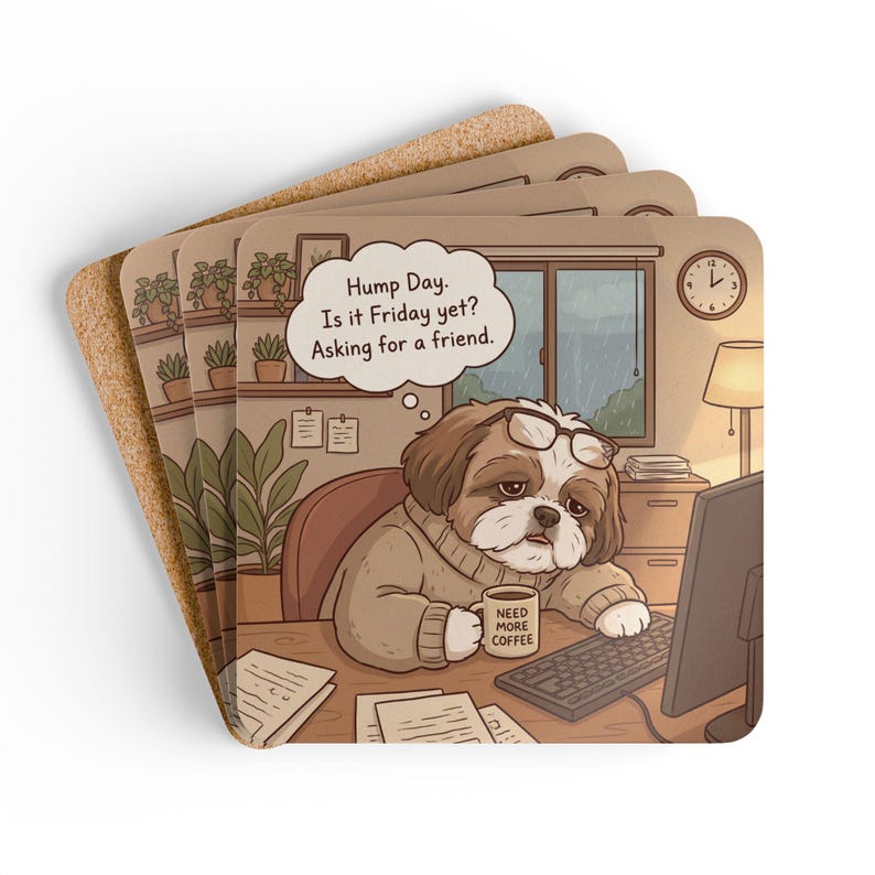 Funny Shih Tzu Coaster Set, Hump Day Desk Decor, Dog Mom Gift, WFH ...