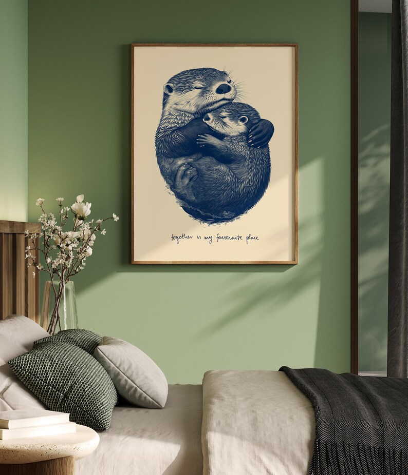 Otter Cuddling Print – Victorian Etching Style Romantic Animal Art ...