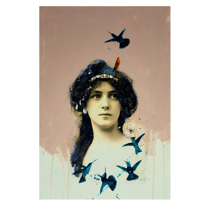 Original Woman Portrait Painting Woman With Birds Art - Etsy
