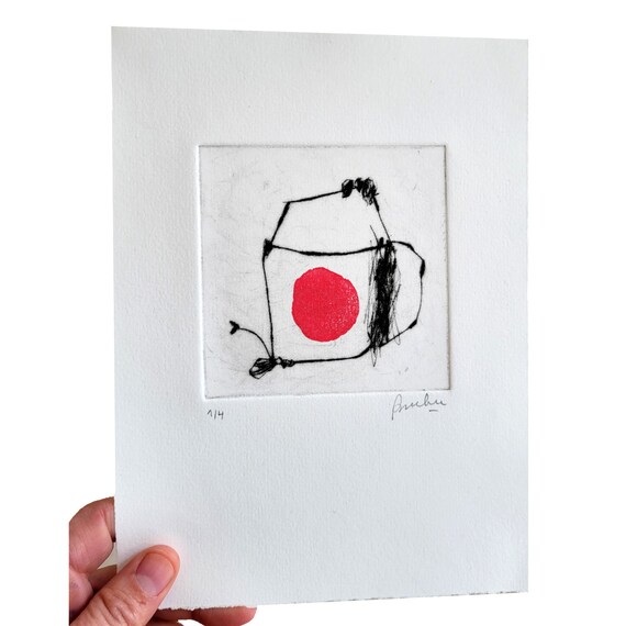 Black and Red Small Abstract Dry Point Etching Print - Etsy