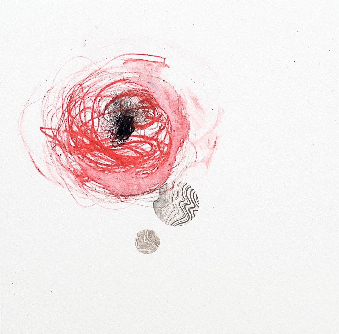 Red Watercolor Drawing - Abstract Monotype Print - Circle Illustration ...