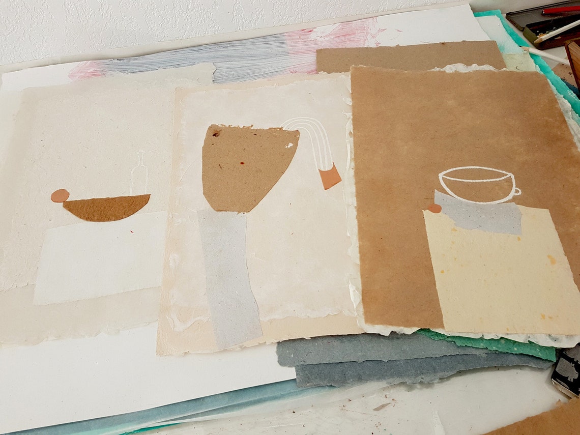 Abstract Handmade Paper Collage and Painting Delicate Paper - Etsy