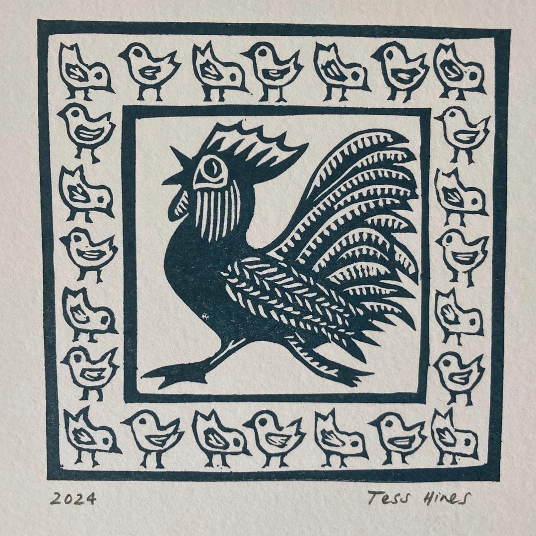 Cockerel Original Linocut Print - Etsy