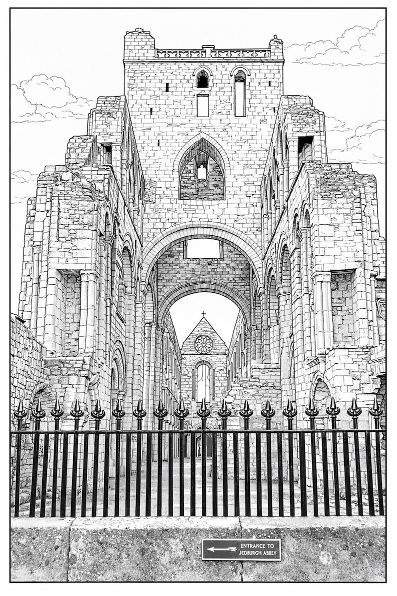 Scottish Landmarks Adult Coloring Page, Scotland Travel Coloring Sheet ...