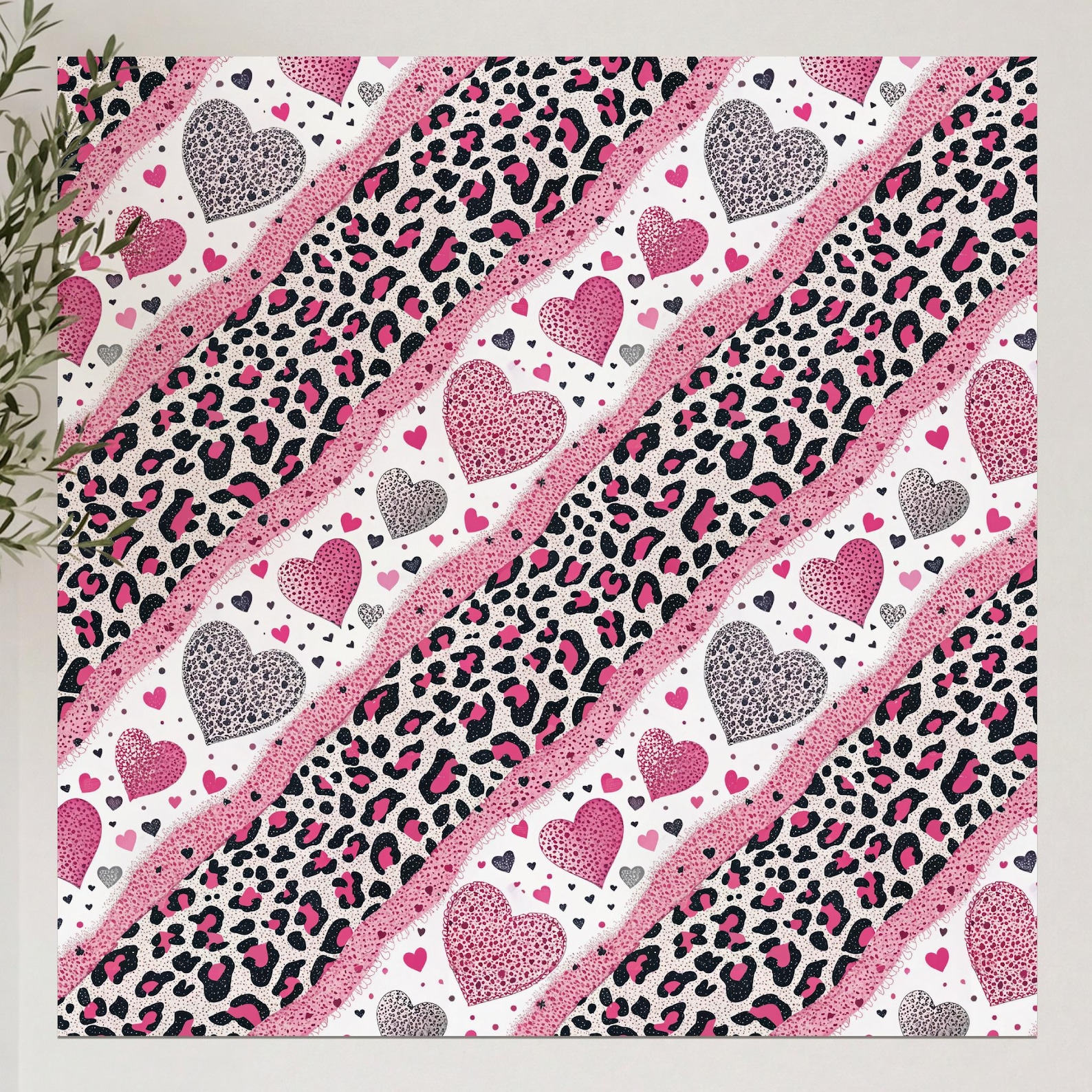 Pink Leopard Heart Digital Paper, Trendy Animal Print Sublimation PNG ...