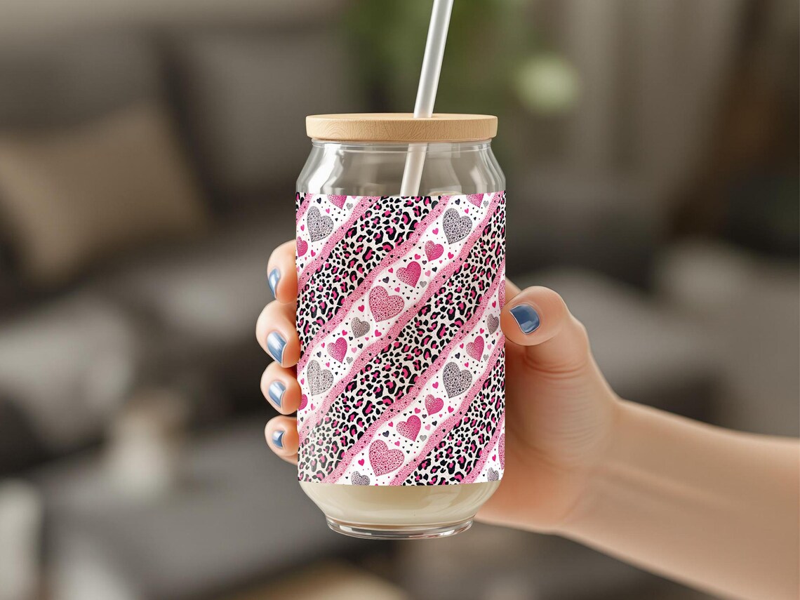 Pink Leopard Heart Digital Paper, Trendy Animal Print Sublimation PNG ...