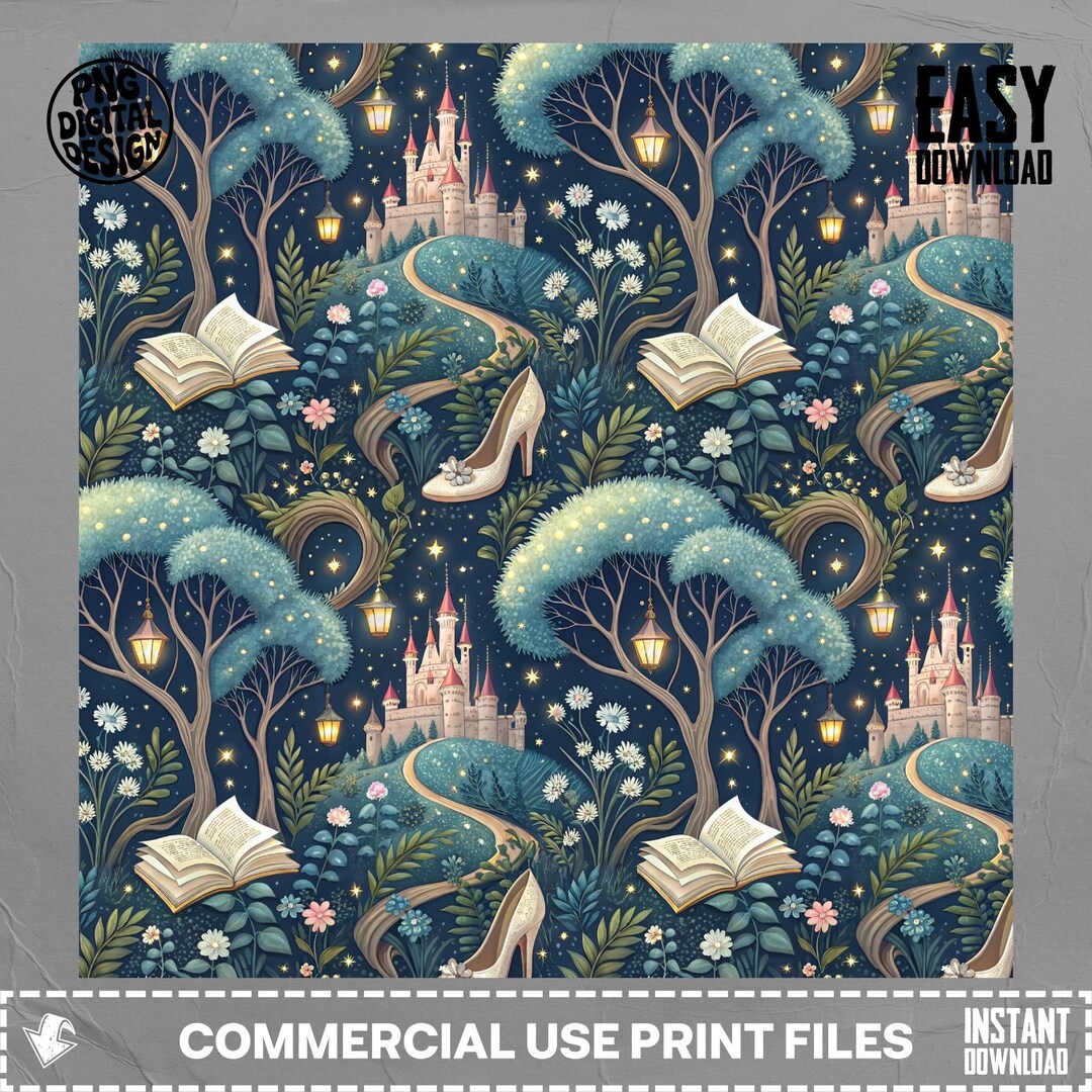 Fairytale Castle Seamless Pattern | Enchanted Forest Book Shoe PNG ...