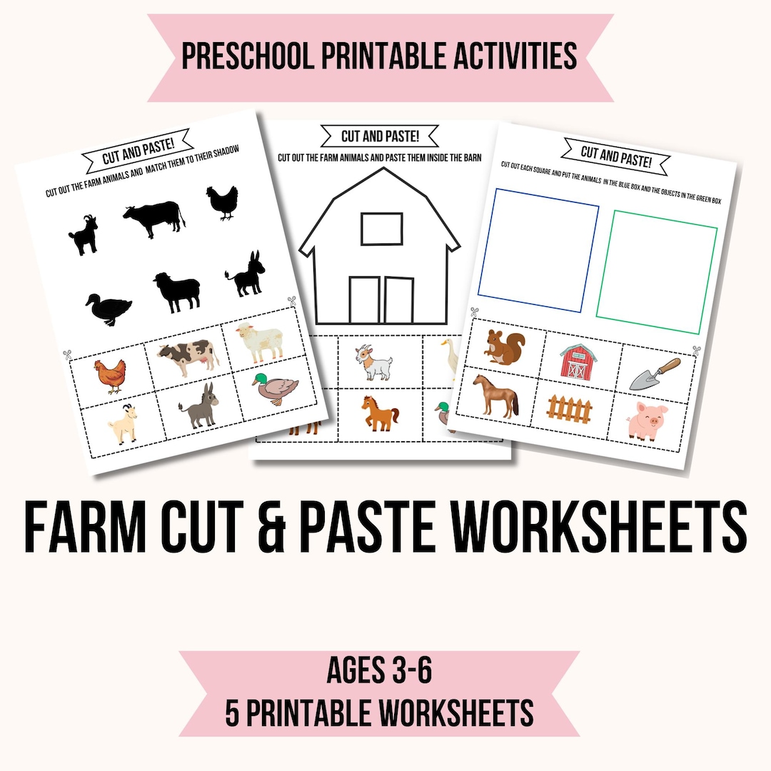Farm Cut and Paste Worksheets, Preschool Printable Activities, Fine ...