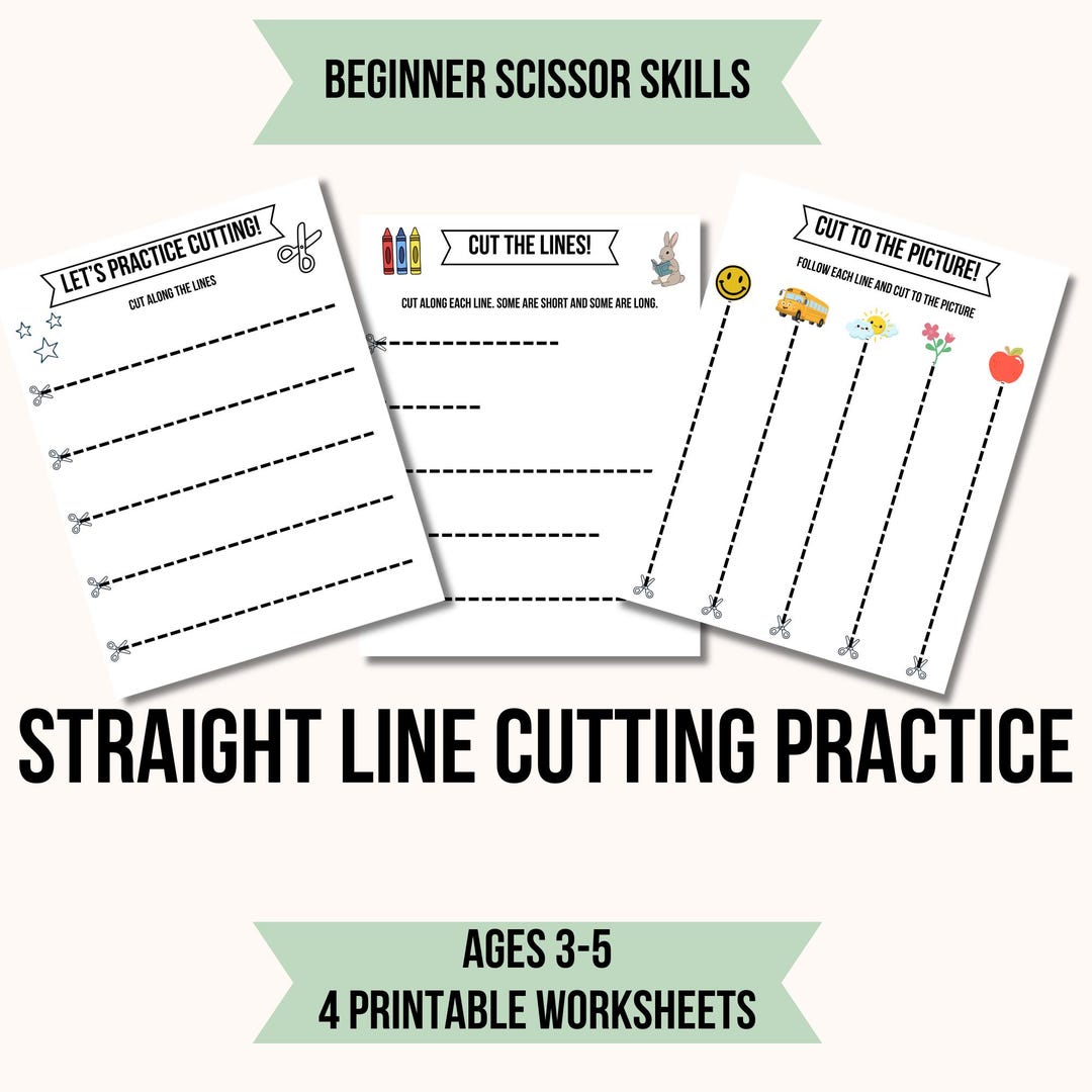Beginner Scissor Skills Worksheets, Straight Line Cutting Practice ...