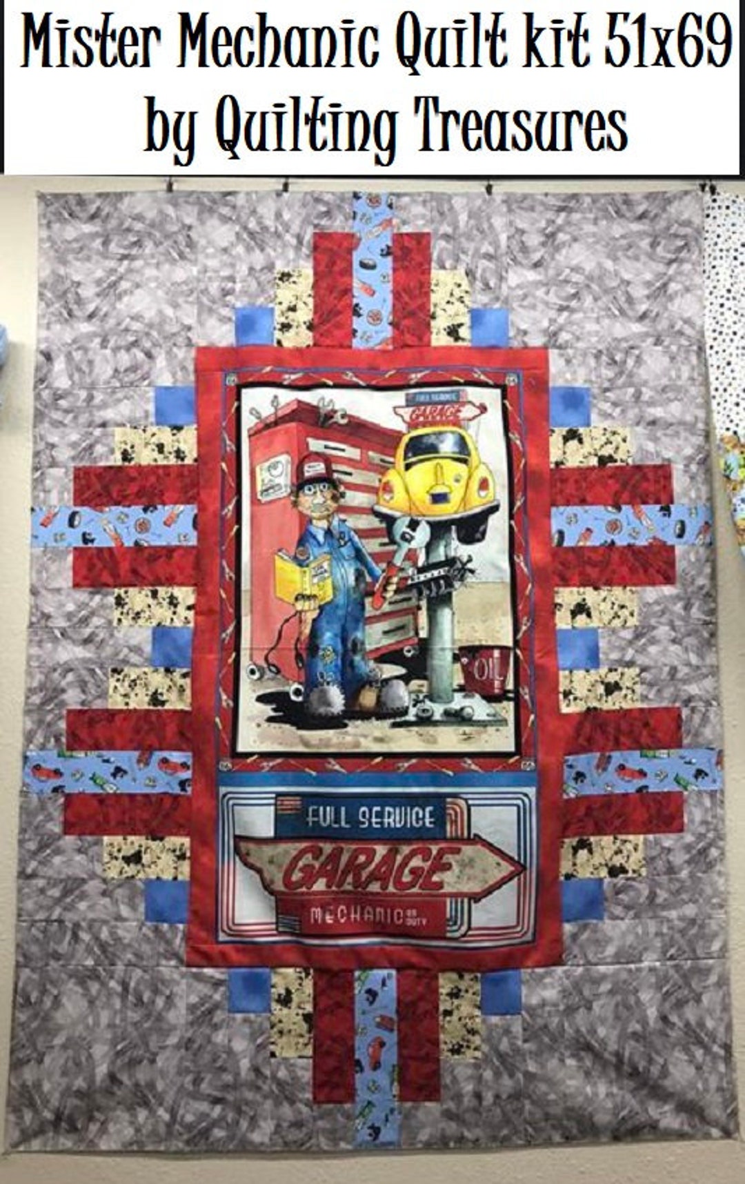 Mister Mechanic Quilt Kit 51x69 Quilting Treasures Easy Beginner ...