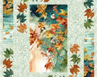 Beautiful Autumn Blaze Dark Teal Quilt Kit 56x73 by Northcott Autumn ...