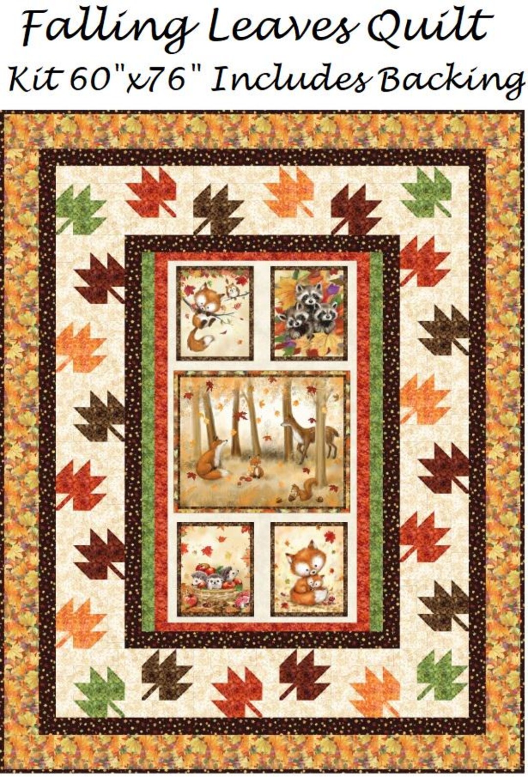 Falling Leaves Quilt Kit 60x76 Quilting Treasures Baby Forest Animals ...