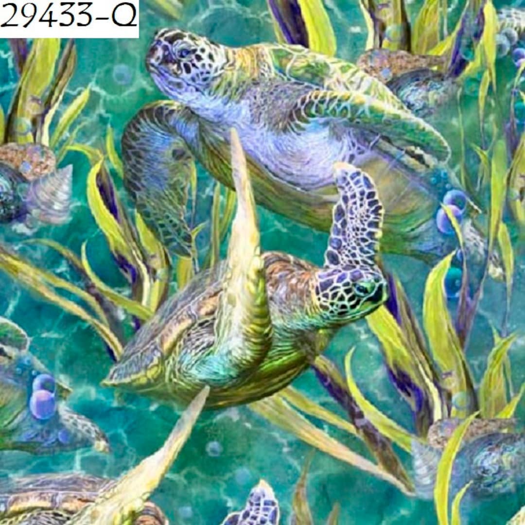 Sea Turtle Odyssey Cotton Quilt Fabric Quilting Treasures 29433-Q 1-3/8 ...