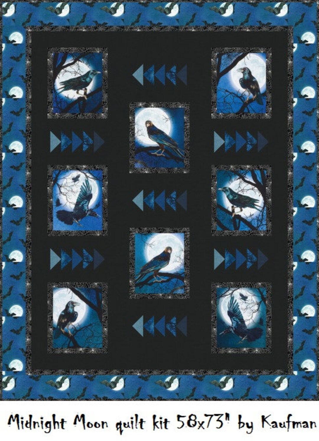 Midnight Moon Quilt Kit Cotton Quilt Fabric by Kaufman Blue Halloween ...