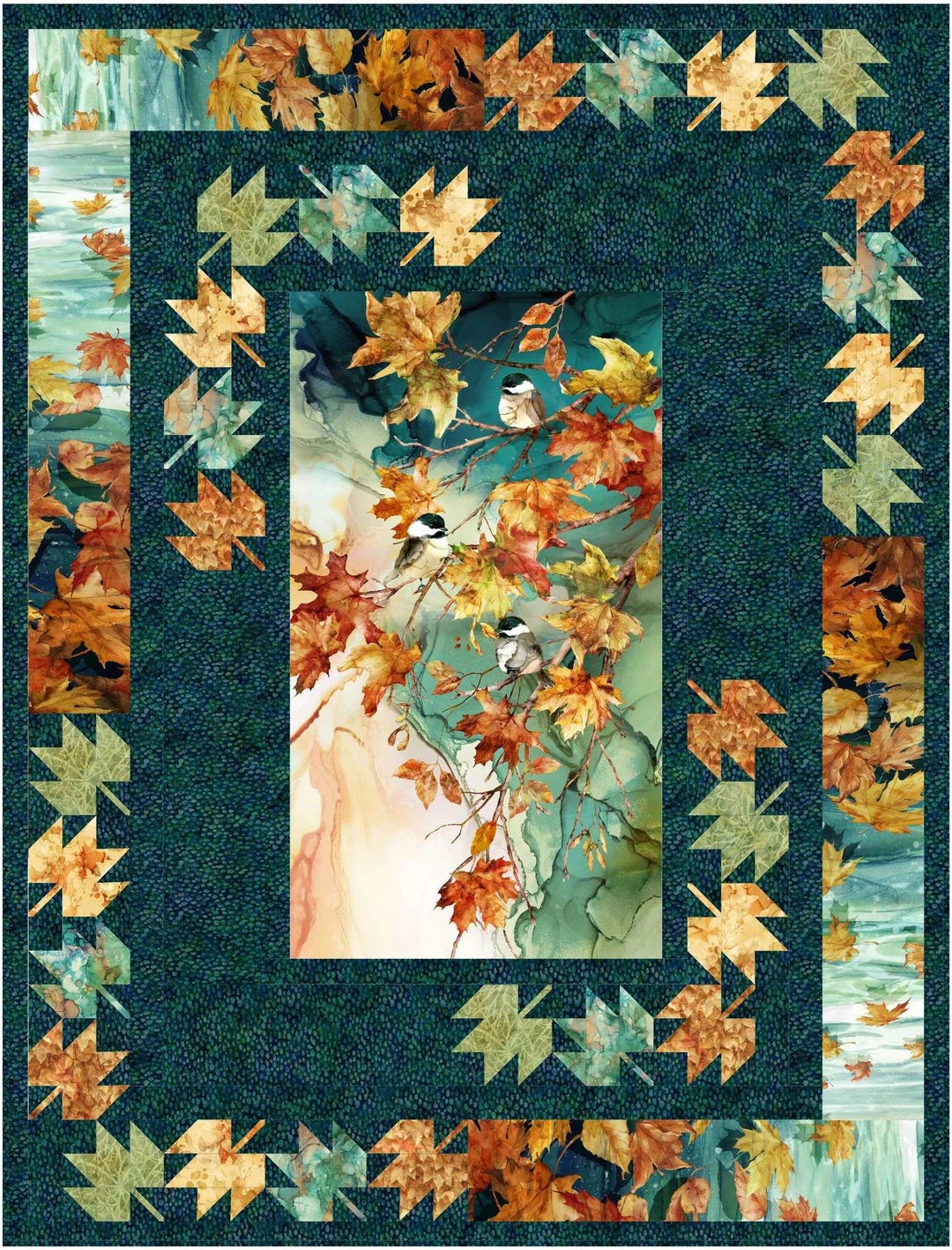 Beautiful Autumn Blaze Dark Teal Quilt Kit 56x73 by Northcott Autumn ...