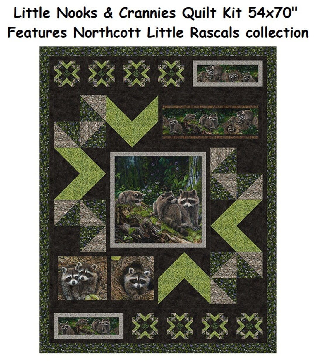 Little Nooks and Crannies Raccoons Quilt Kit 54x70 by Northcott Little ...