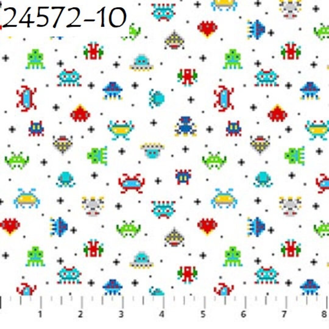 Gaming Zone Colorful Aliens on White Cotton Quilt Fabric Northcott by ...
