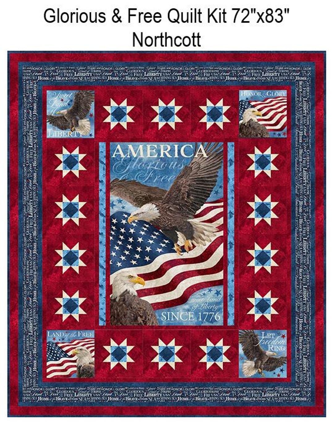 Glorious & Free Patriotic Quilt Kit 72x83 Northcott Stars Stripes ...