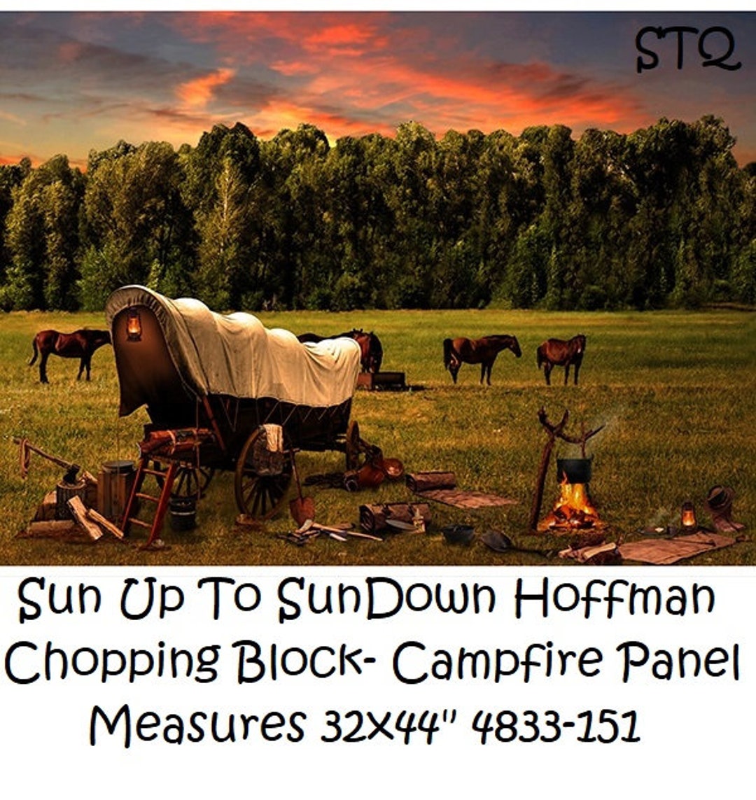 Sun up to Sun Down Covered Wagon Chopping Block Cotton Quilt Fabric by Hoffman 4833-151 Panel ...