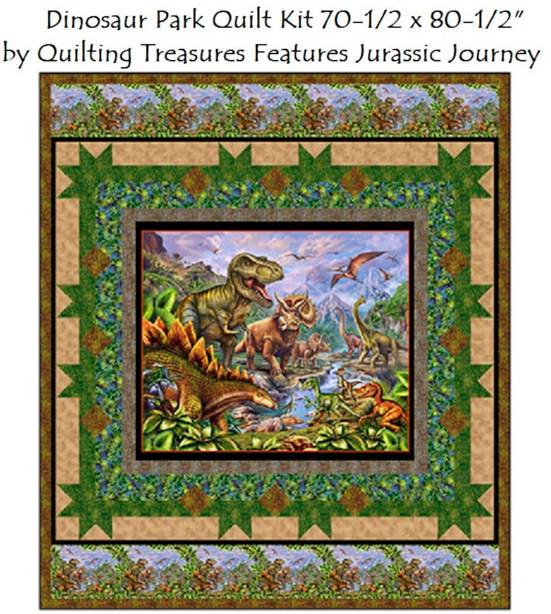Dinosaur Park Quilt Kit 71x81 Quilting Treasures Features Jurassic ...