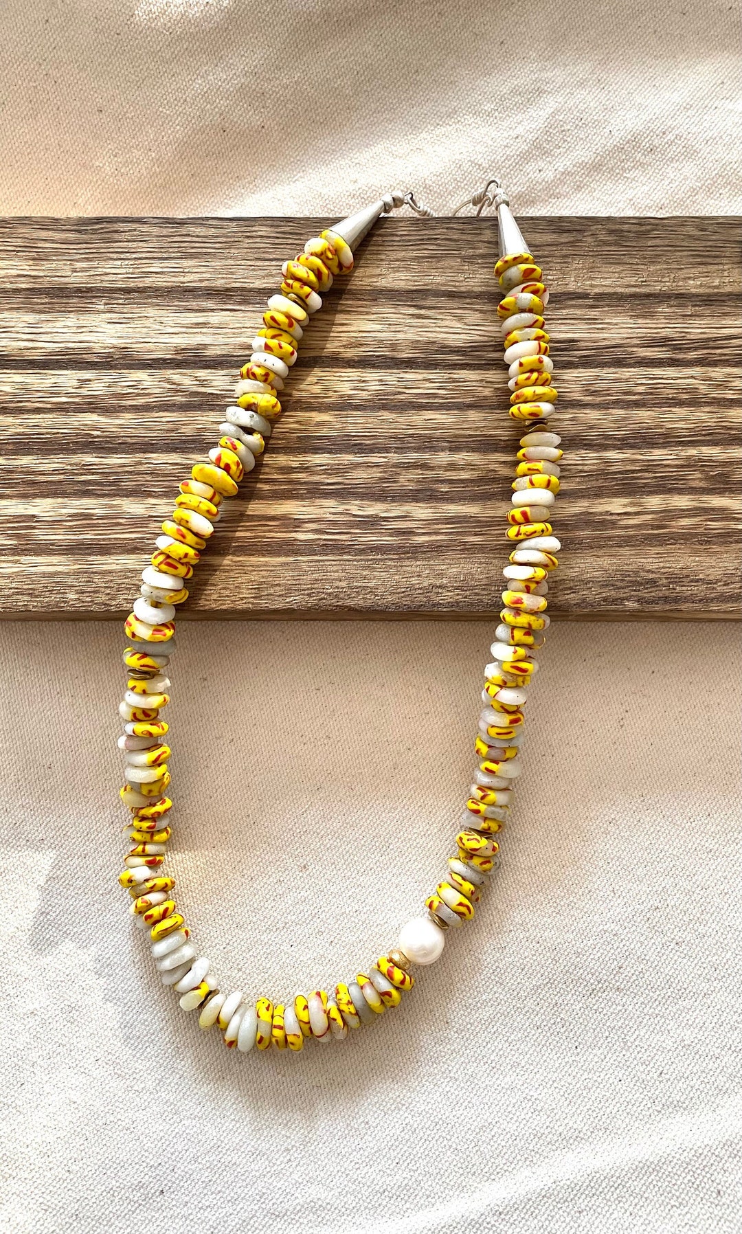 Yellow Bead Necklace Women, Valentines Day Gift Wife, Trade Bead ...