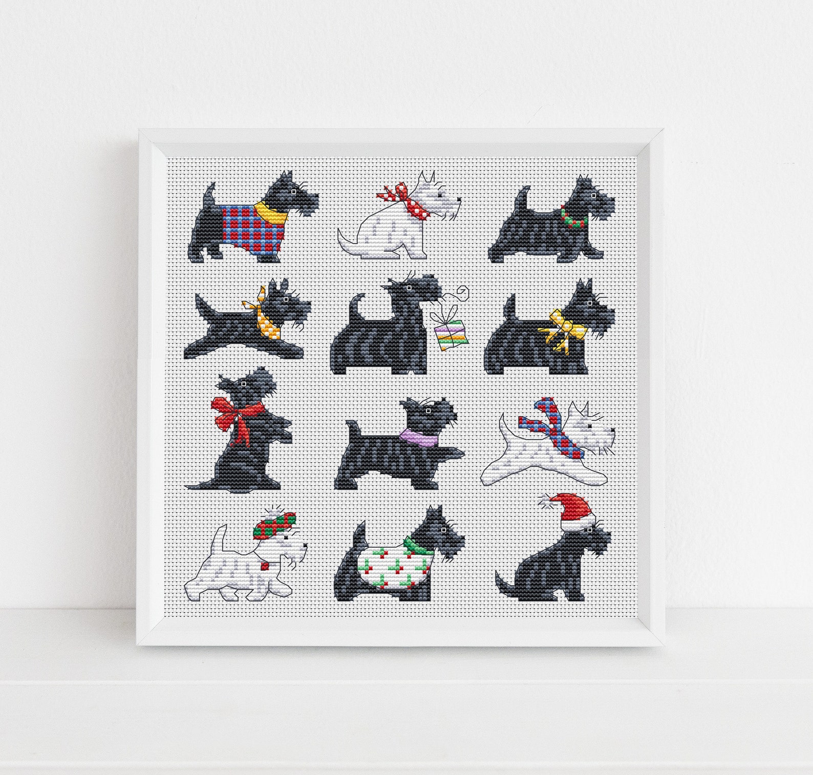 Christmas Scottie Dogs, Sampler or Cards Cross Stitch Pattern by Lucie ...
