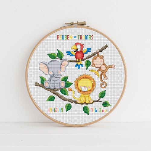 Jungle Animal Baby Sampler Cross Stitch Pattern / Lucie Heaton - Etsy