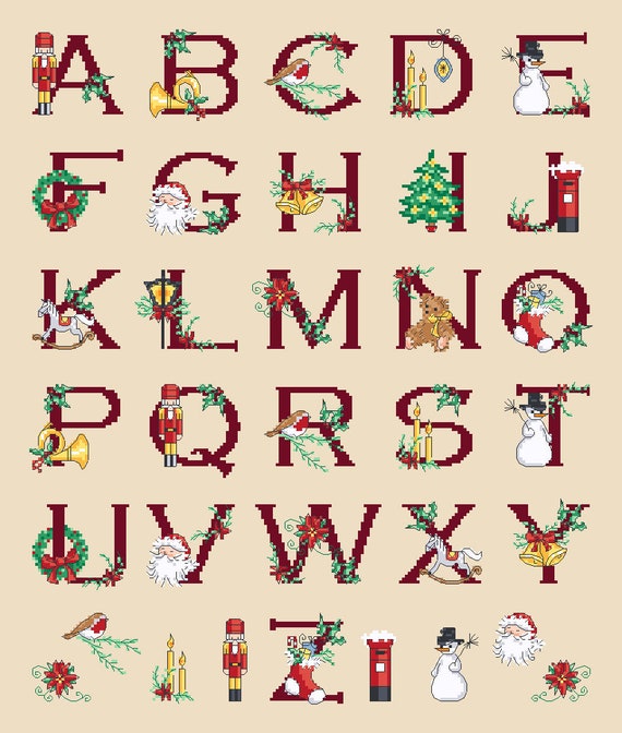 Christmas Alphabet Counted Cross Stitch Pattern In Pdf For Etsy