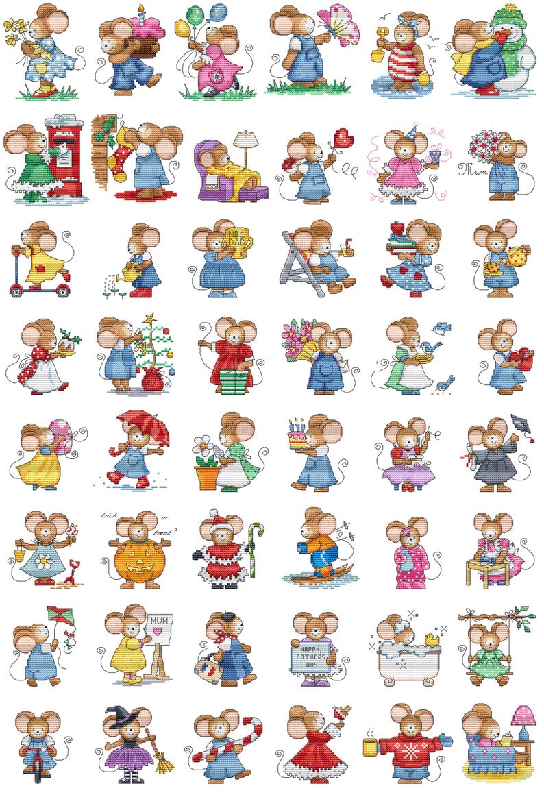 Schema punto croce per il topo con guanto natalizio, Furry Tales di ...